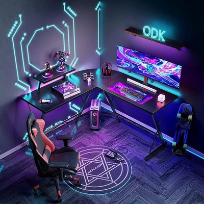 L-SHAPED CORNER GAMING BLACK OFFICE DESK LARGE PC COMPUTER HOBBY WORK ...