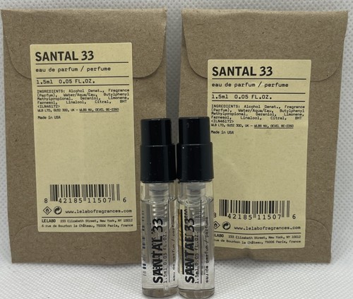 2 Pieces Le Labo Santal 33 EDP Sample Spray Vial 1.5ml Each New in ...
