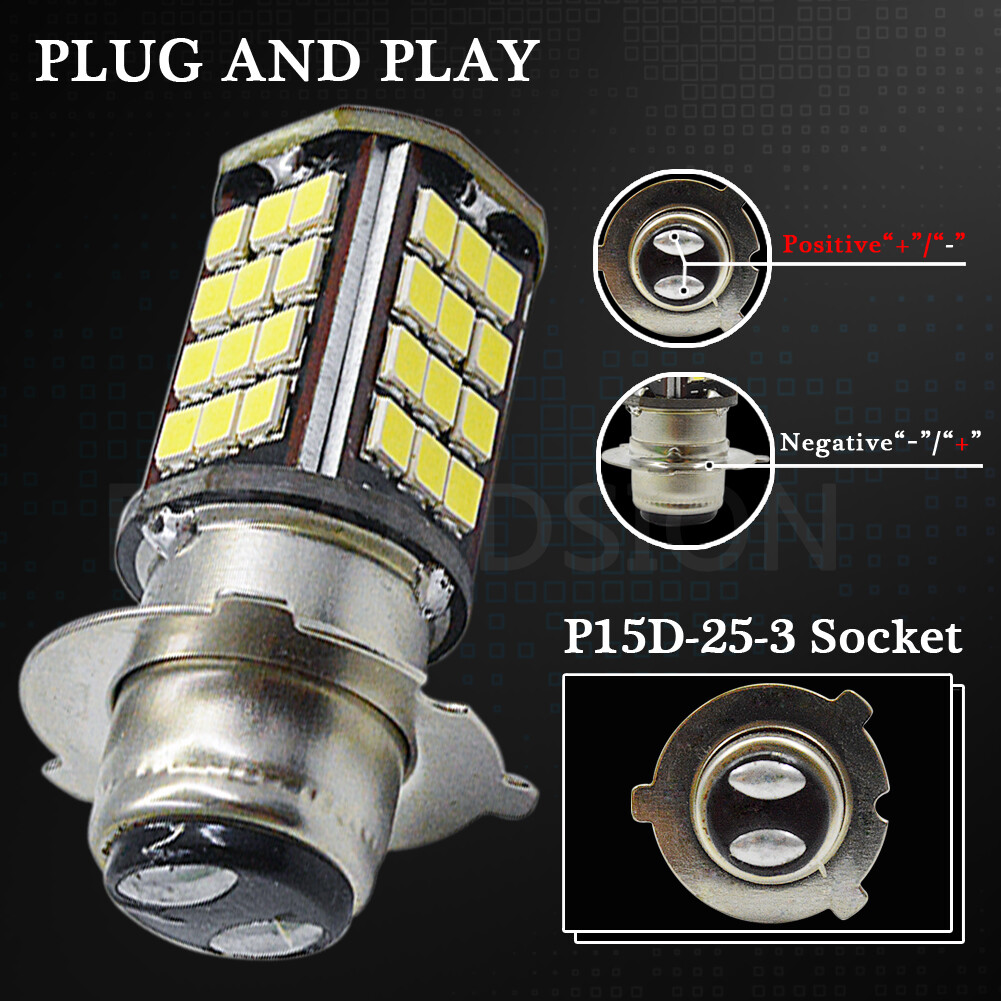 2pcs P15D-25-3 2835 56 LED 10-30V Non-polarity Motorbike Front Light ...
