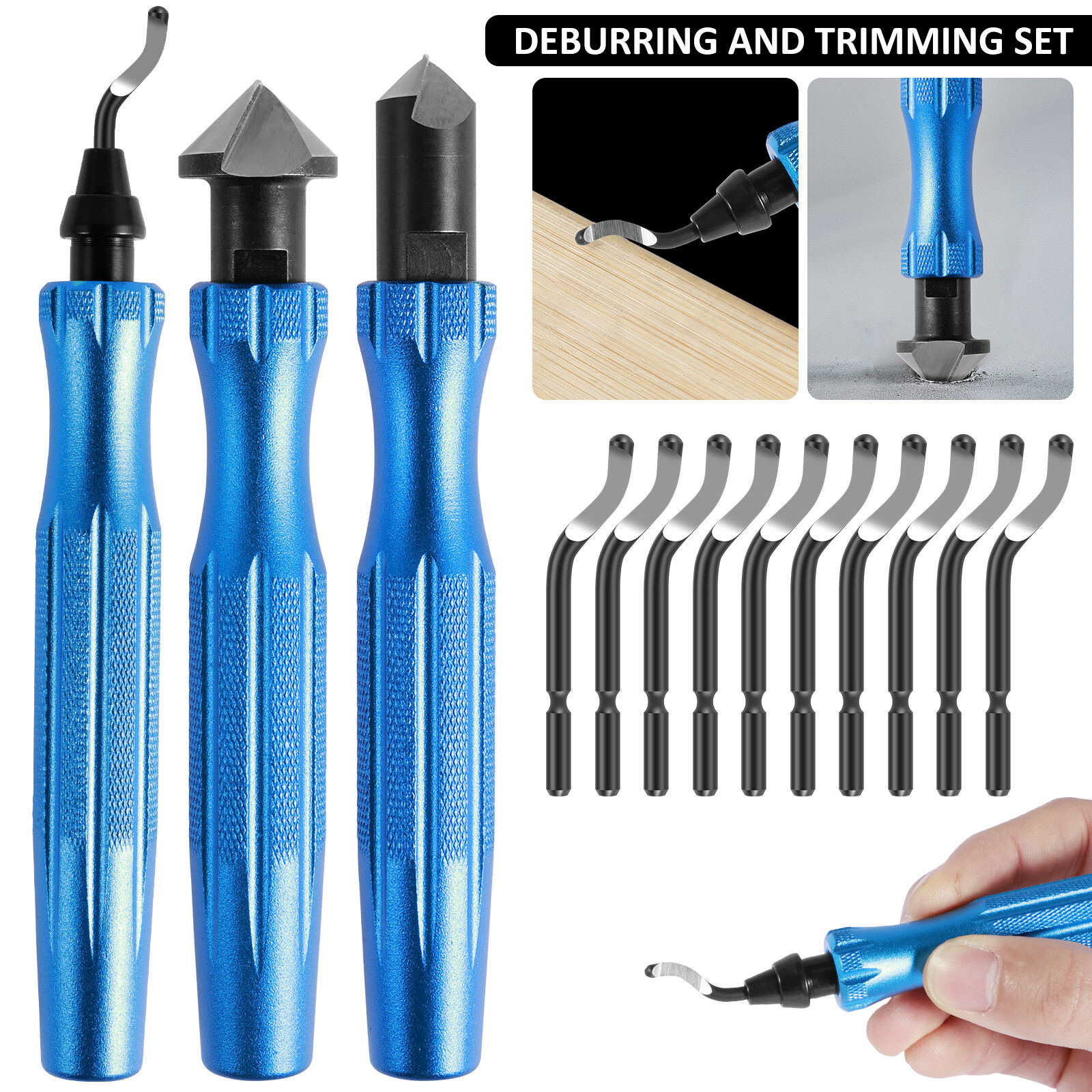 Deburring Tool and Countersink Hand Reamer Kit w/ 10 Extra Blades Burr ...