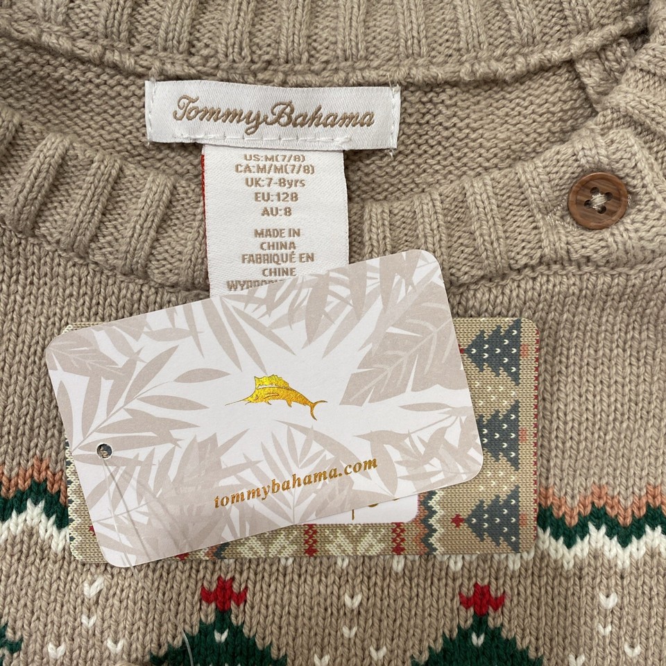NEW Tommy Bahama Holiday Christmas Cotton Tan Sweater Child’s Size 7/8 ...