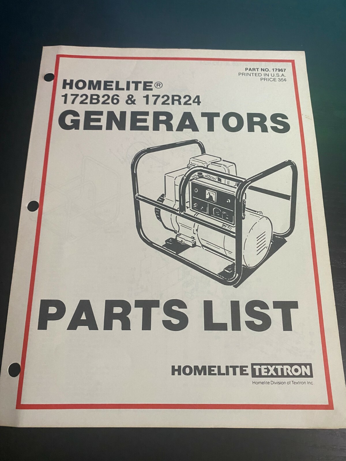 Homelite Parts List Models:172B26, 172R24 Generators p8 | eBay