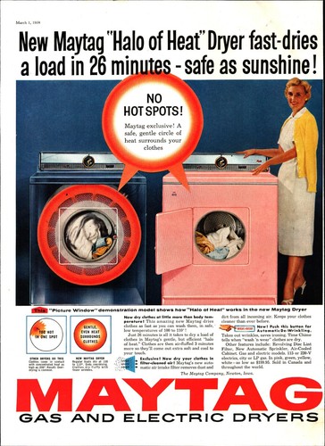 1958 Maytag Gas and Electric Pink Dryer Housewife Mother Vintage Print ...