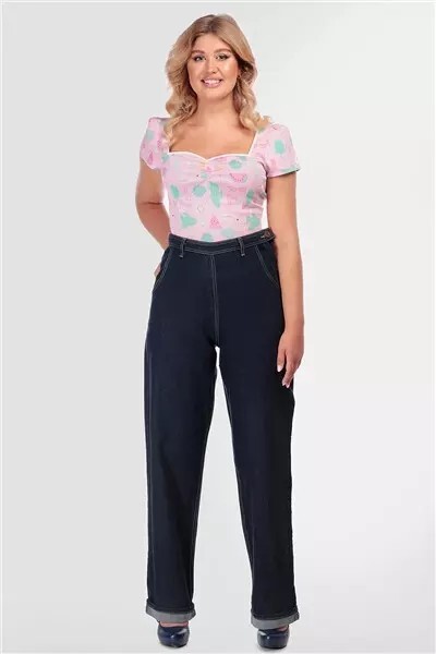 Collectif Vintage Siobhan Blue Jeans High Waisted Ret… - Gem
