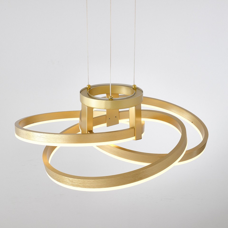Modern Pendant Light Gold Wave LED Ceiling Lamp Dimmable Dining Room ...