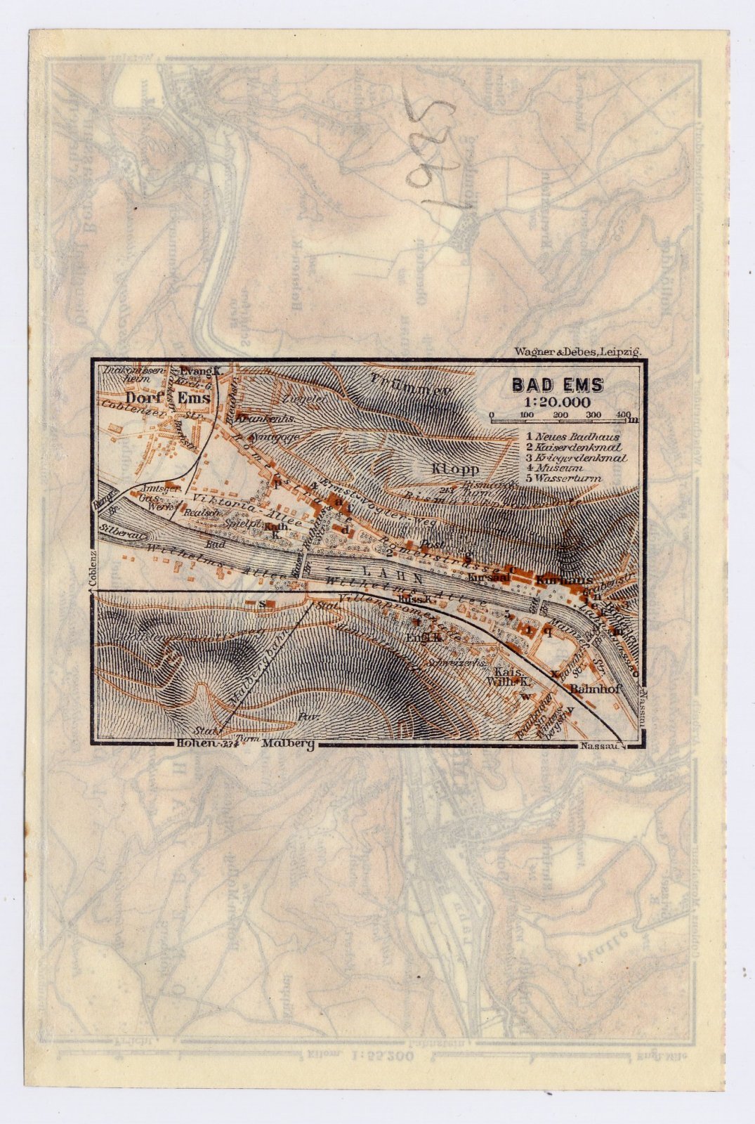 1925 VINTAGE MAP OF VINICITY OF BAD EMS NASSAU / VERSO CITY MAP ...