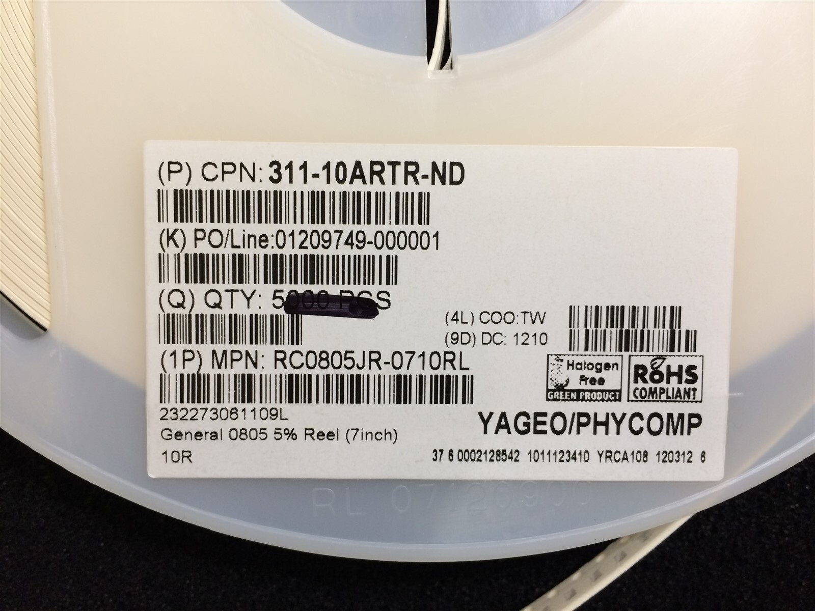 RC0805JR-0710RL YAGEO RES 10 OHM 5% 1/8W 0805 T&R ROHS 4500 PIECES | eBay