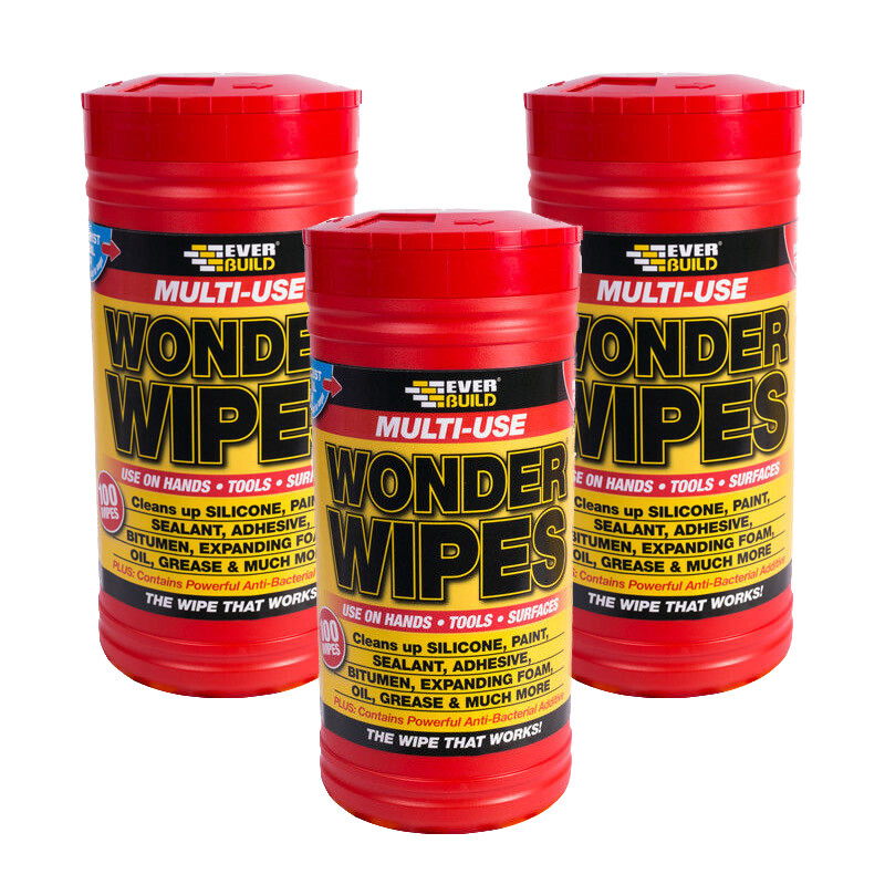 Pack of 3 Tubs Everbuild 100 Tub Wonder Wipes Multi Purpose Hand ...