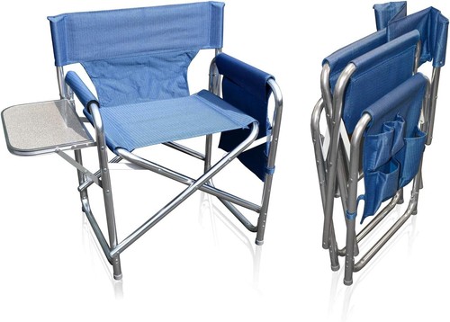 Blue Directors Chair Folding With Arms & Table Aluminium Portable ...