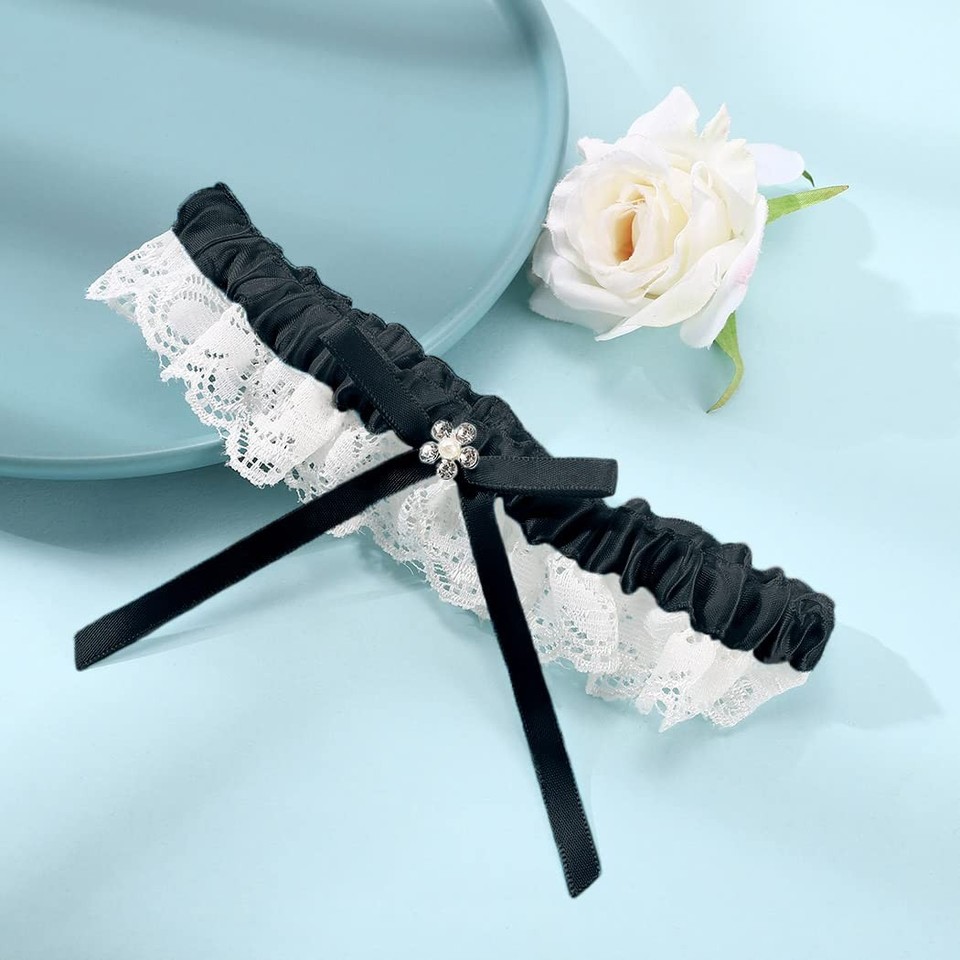 Bride Wedding Garter Black Lace Floral Garters Bowknot Stretch Leg ...