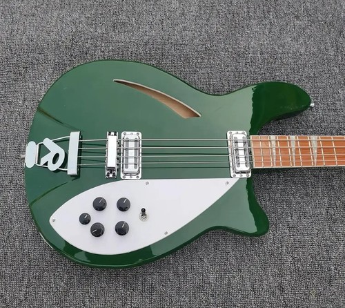 4 Strings Dark Green Semi Hollow Body Electric Bass Guitar Triangle MOP ...