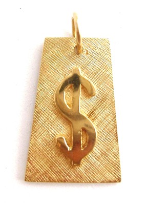 Charm 14k yellow gold $ Dollar sign 22.9 x 15.4 x 2.2 mm pendant heavy ...