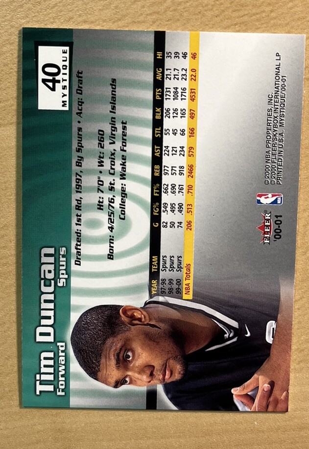 Tim Duncan 2000-01 Fleer MYSTIQUE Card #40, NM-MT | eBay UK