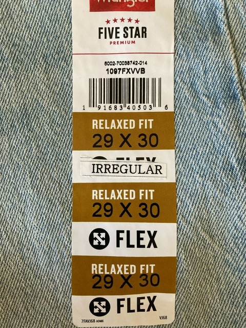 Wrangler Five Star Denim Jeans Men's 29x30 Relaxed Fit Irregular ...