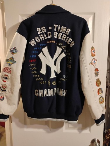 Yankees 26- time World series Jacket, white leather sleeve w/ Yankee ...