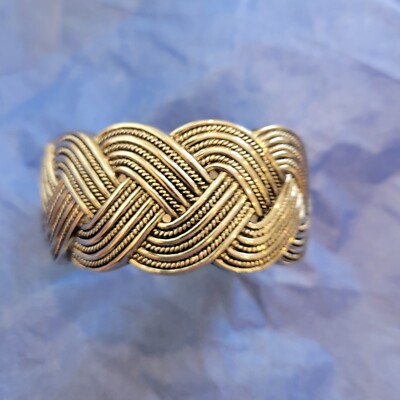 Silver tone antiqued knotted design clam shell bracelet vtg metal | eBay