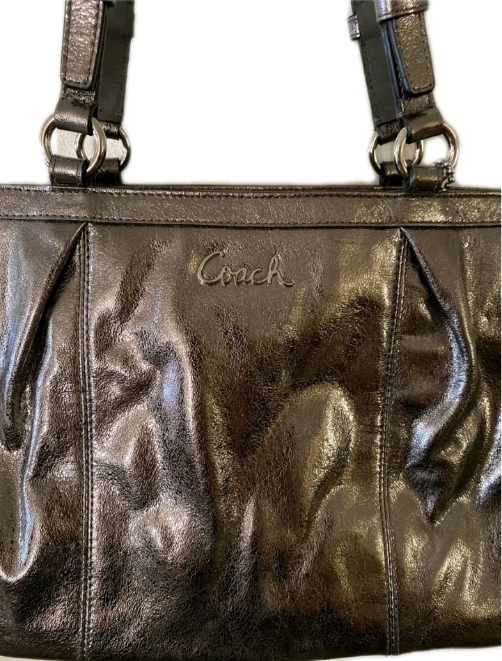 Coach Gallery Tote F17721 Metallic Silver Leather Shoulder Bag Medium ...