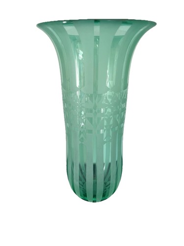 Gary Genetti Art Glass Geometric Etched Vase Teal ~ Signed | eBay