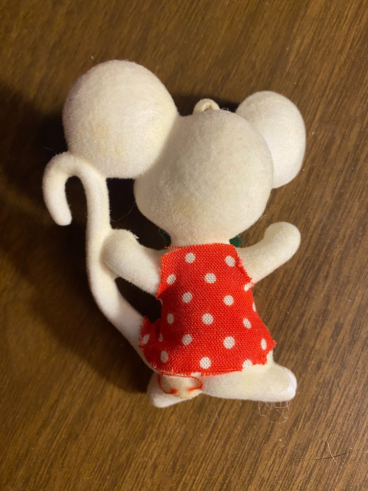 White Flocked w Red Polka Dot outfit Mouse Plastic Christmas Ornament 3 ...
