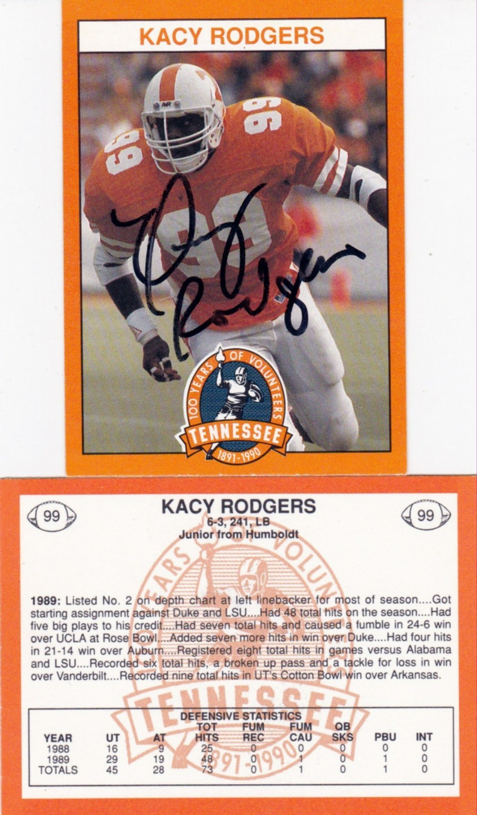 Tennessee Volunteers KACY RODGERS autograph signed ROOKIE card Steelers ...