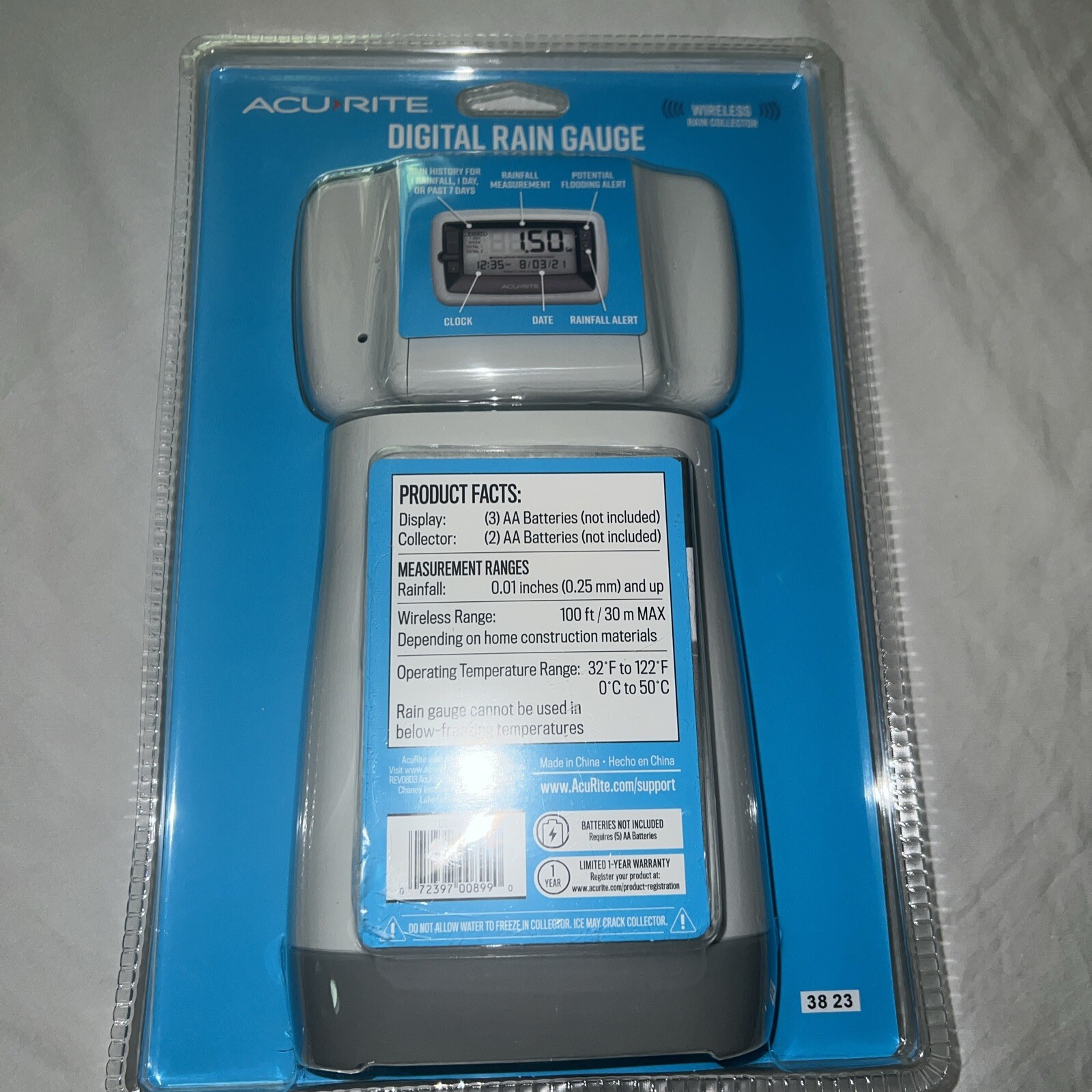 AcuRite Digital Rain Gauge Wireless Outdoor Sensor Self-Emptying Rain ...