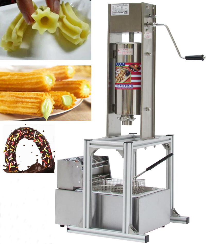 110V Manual Vertical 5L Spanish Churrera Churros Machine with 6L Fryer ...