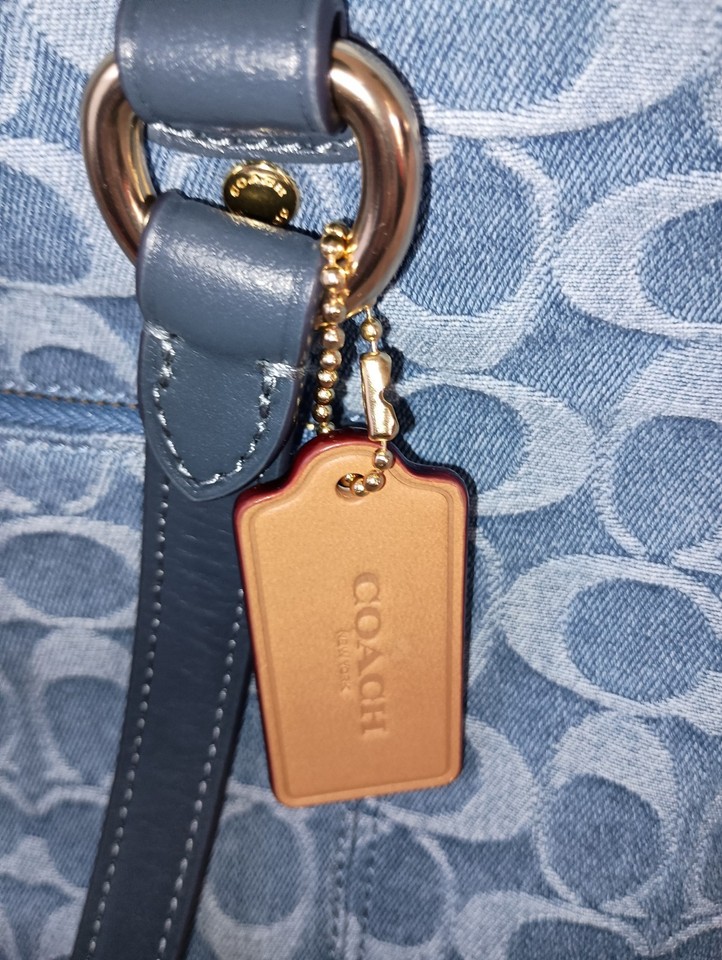 Coach Blue Leather Shoulder Bag with Demin Signature Monogram | eBay