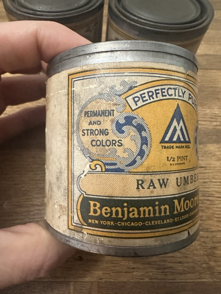 3 RARE Full NOS 1930s Benjamin Moore Oil Paint Half Pint Cans Perfectly ...