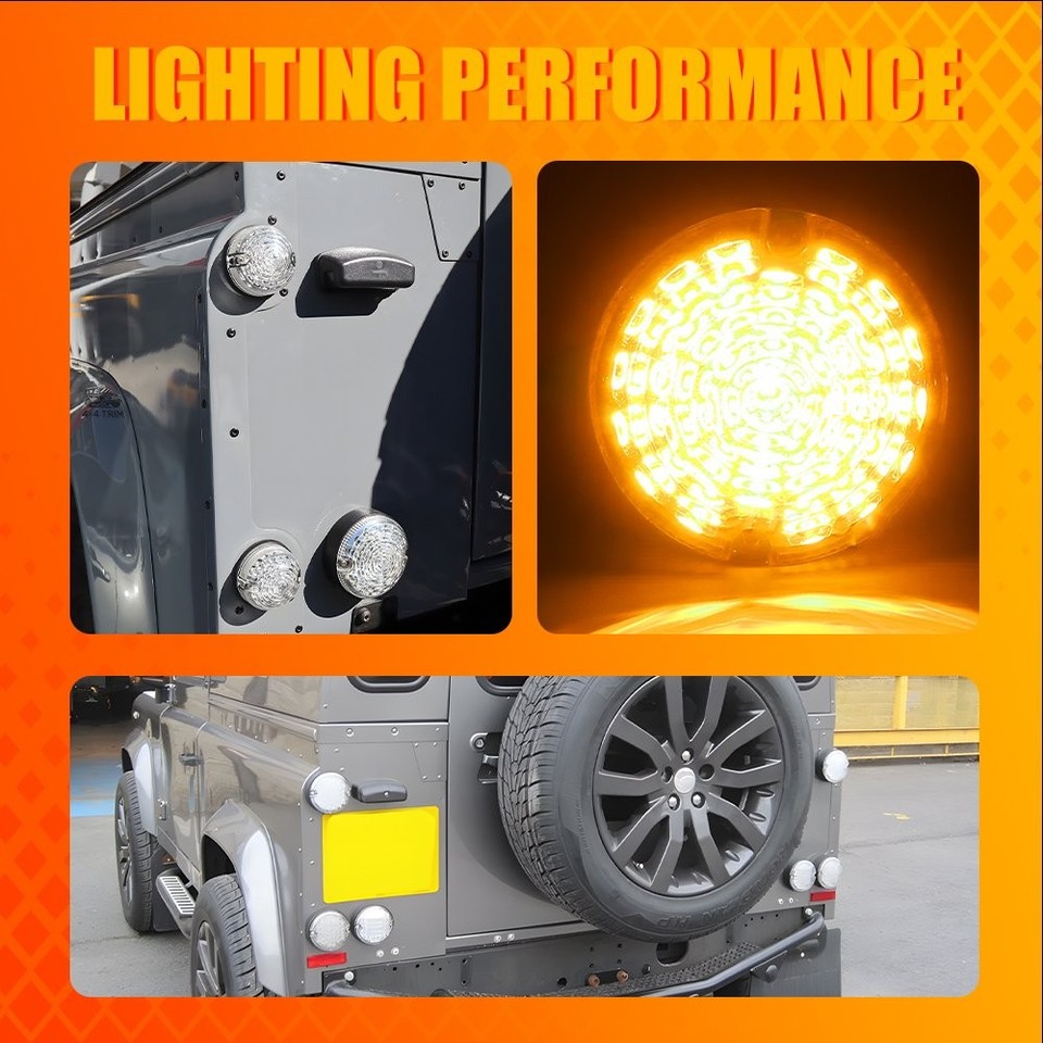 2PCS Amber LED Fog Light 95mm Rear For Land Rover Defender 1983-2016 ...