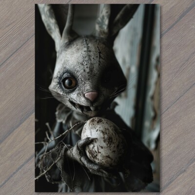 POSTCARD Rabbit Weird Creepy Vibe Easter Bunny Scary Mask Cult Strange ...