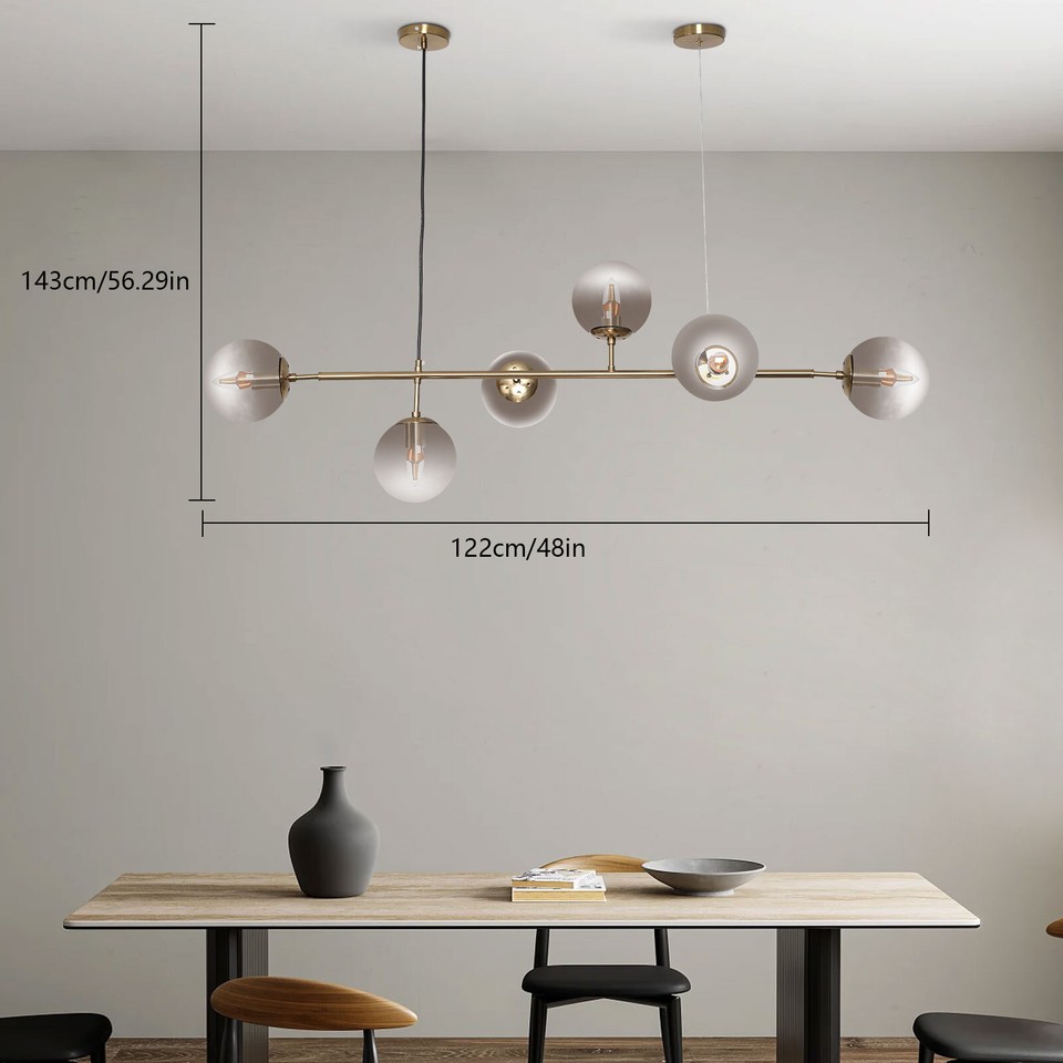 6-Light Modern Gold Linear Globe Ceiling Light Pendant Lamp Sputnik ...