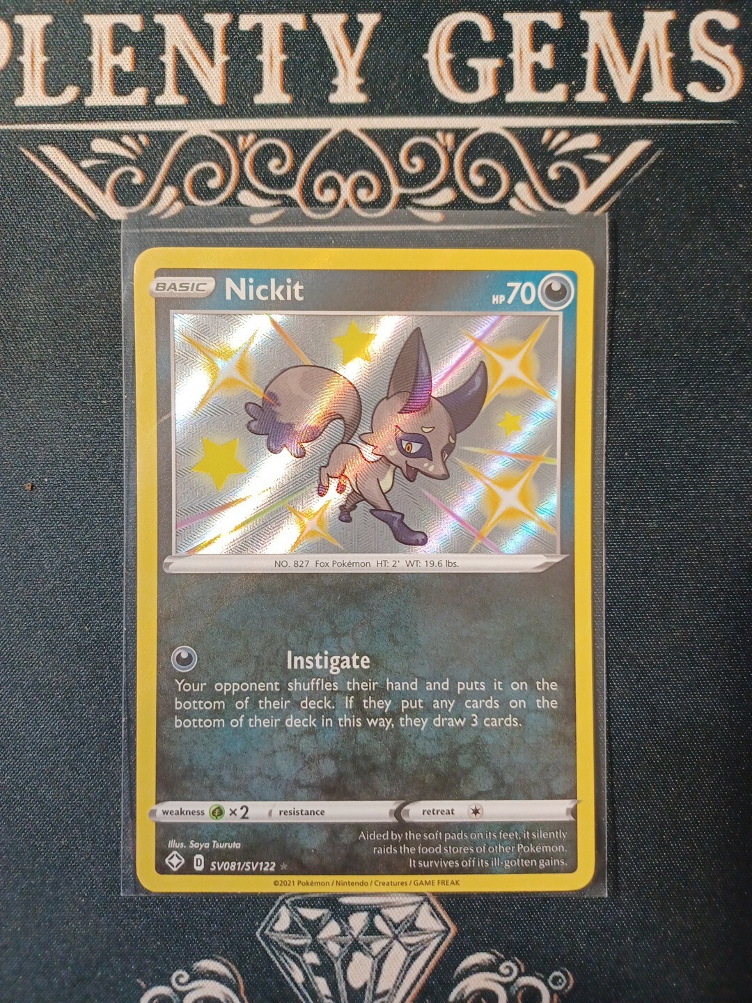 Nickit SV081/SV122 Shining Fates Shiny Vault Holo Rare Pokémon 2021 NM ...