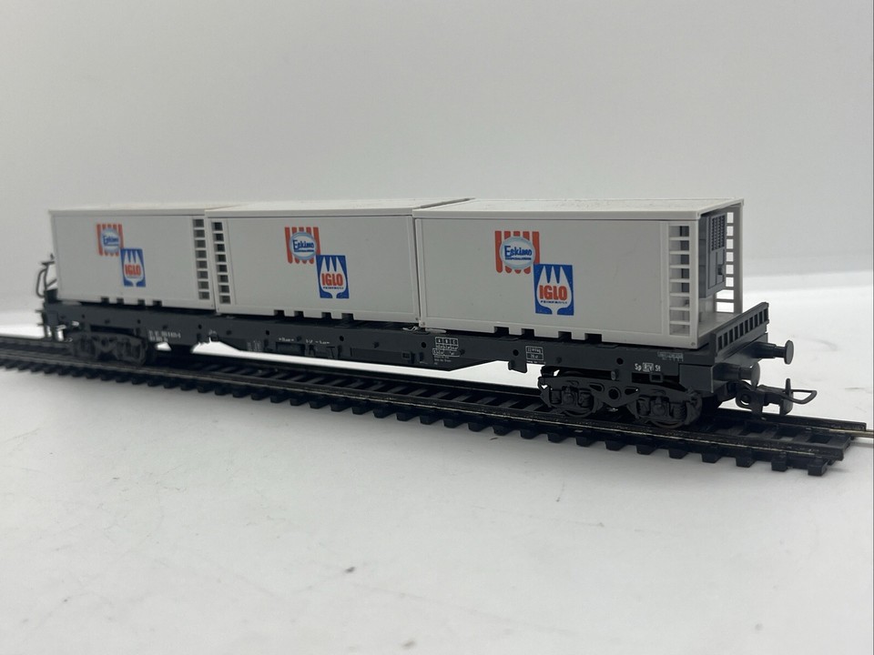 LILIPUT HO GAUGE FLAT WAGON WITH TRIPLE ESKIMO CONTAINER LOAD ABC 20115 ...