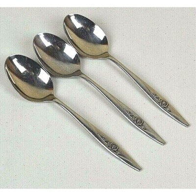 Oneida Lasting Rose Stainless 3 Soup Spoons Spoon Long Stem 1968 Rat ...