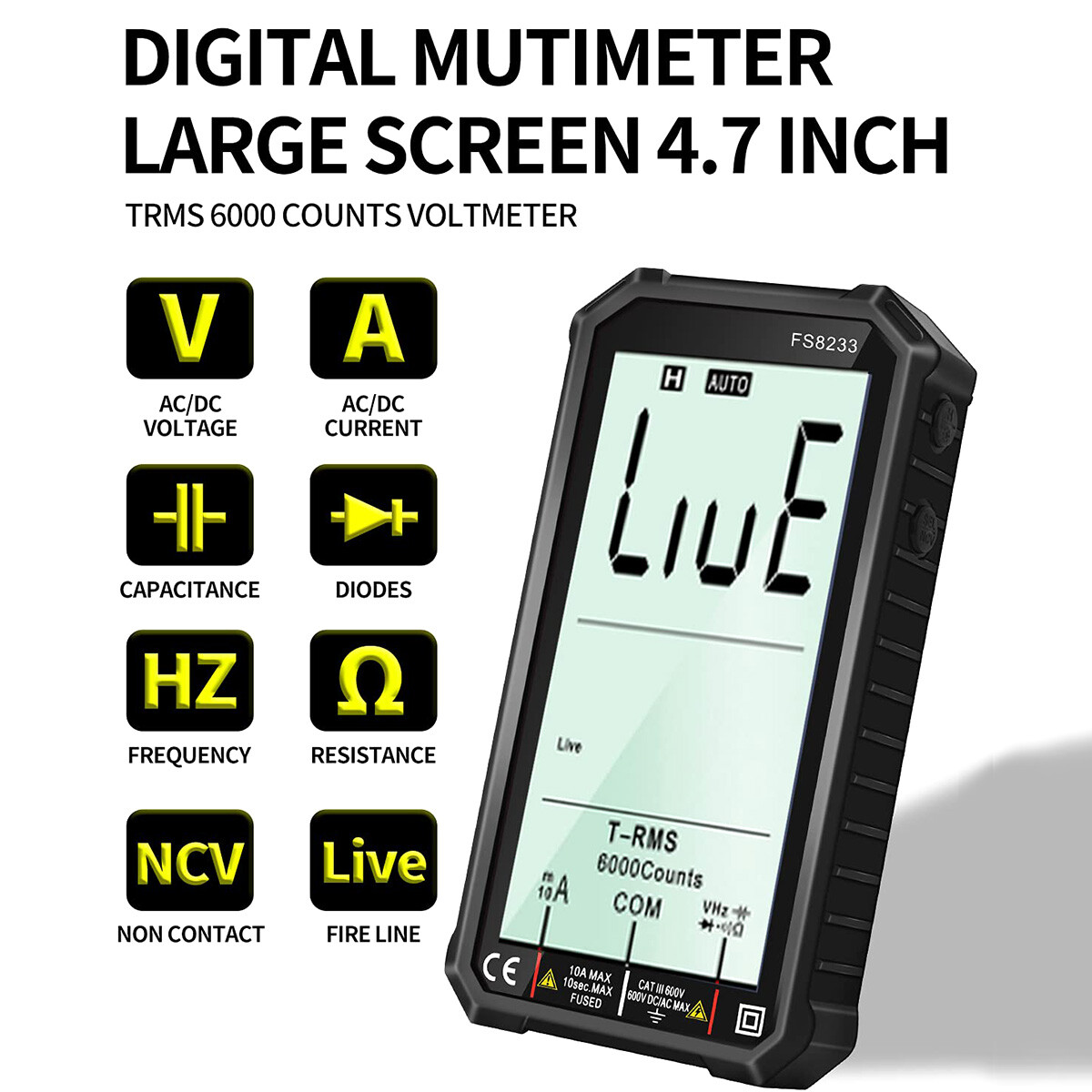 Digital Multimeter TRMS Auto Ranging AC/DC Voltage Current OHM NVC ...