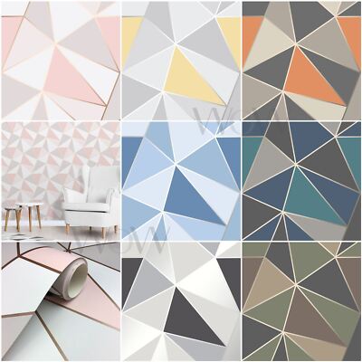 FINE DECOR APEX GEOMETRIC WALLPAPER - METALLIC ROSE GOLD SILVER | eBay UK