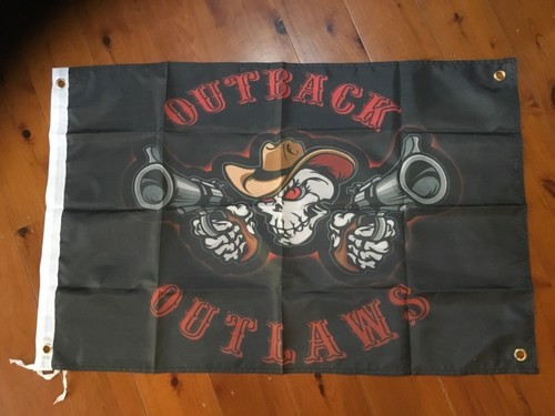 Outback outlaws Man cave flags skull cowboy wall hanging banner poster ...