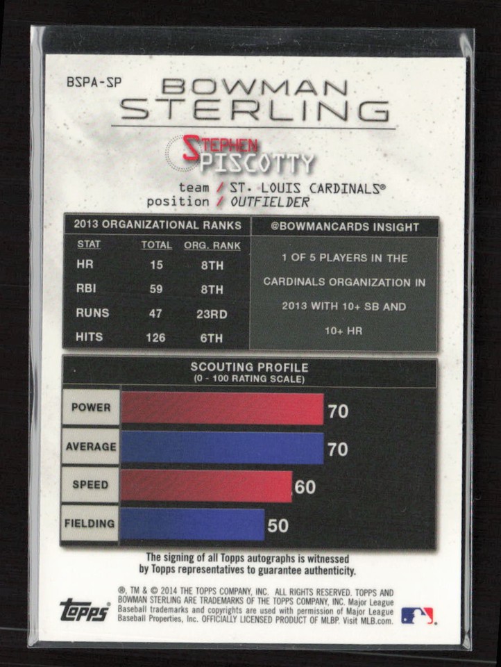 2014 Bowman Sterling #BSPA-SP Stephen Piscotty Prospect Autographs - | eBay