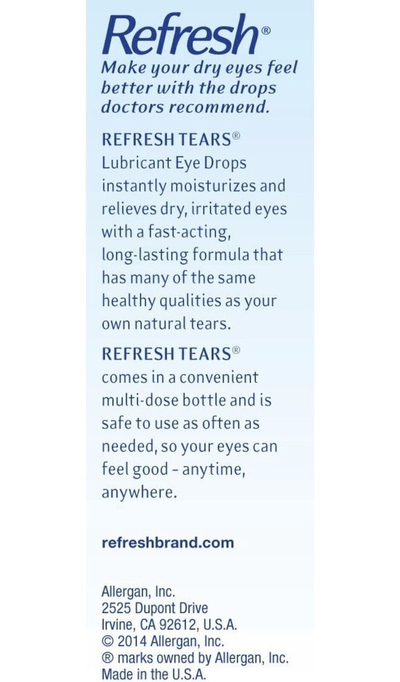REFRESH Tears Lubricant Eye Drops, 0.5 oz - 2 Bottles Expired 9/2023 | eBay