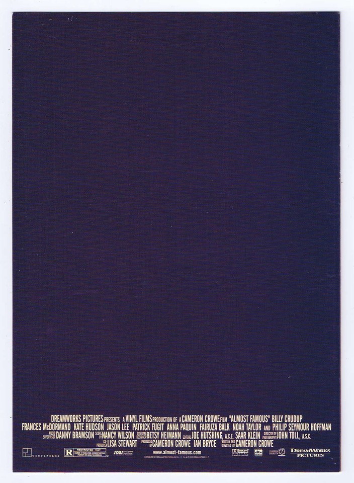 Almost Famous All-Media Screening Pass Invitation September 11, 2000 ...