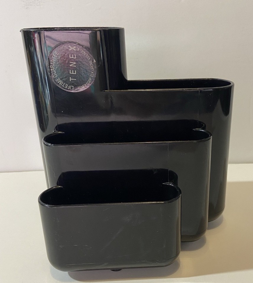 Vintage 80's Tenex USA Black Plastic Post Modern Desk Top Organizer ...