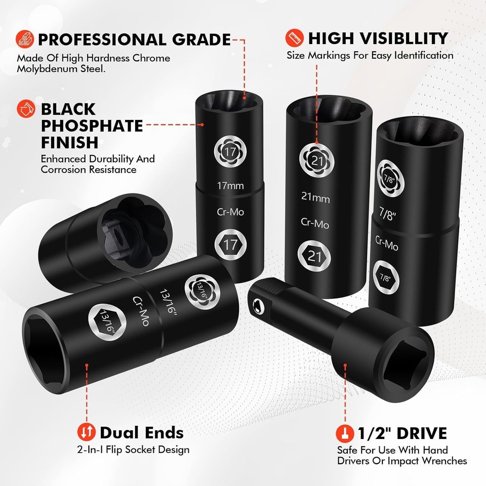 2 IN 1 Lug Nut Socket Set & Wheel Lock Removal Kit, 7 Piece Flip Socket Desig | eBay