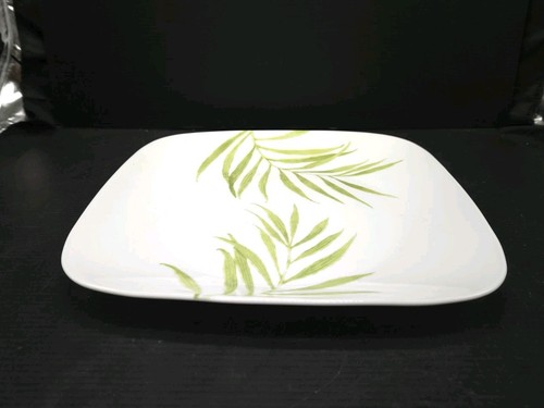 Corelle Bamboo Leaf Square 10.5" Green/White Dinner Plates Pair 10 ...