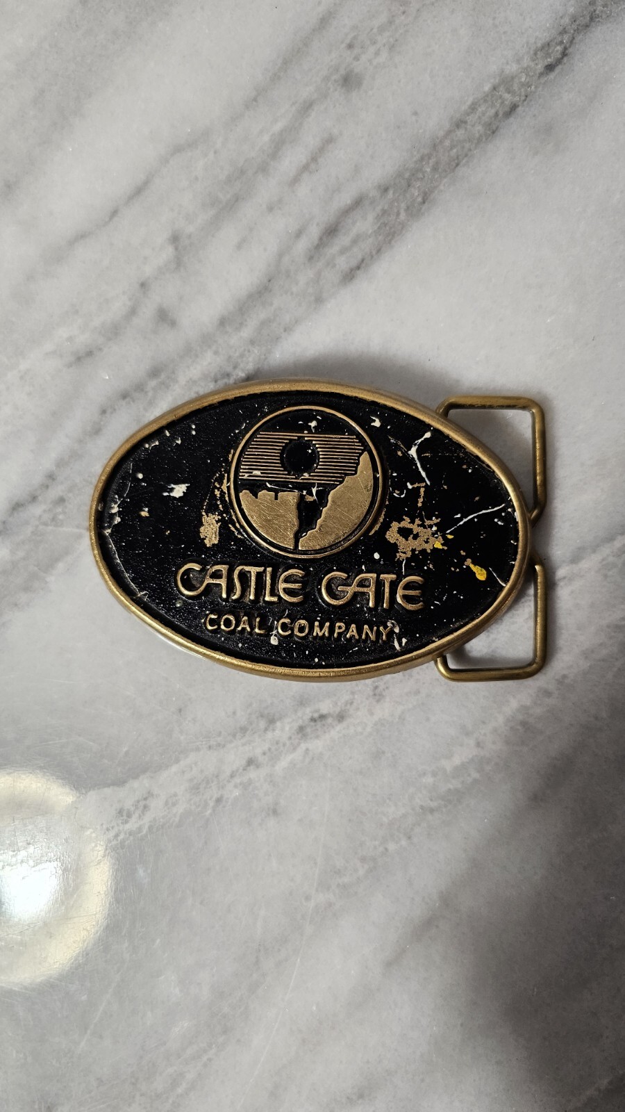 Vintage Brass Castle Gate Coal Co Belt Buckle Miner - Gem
