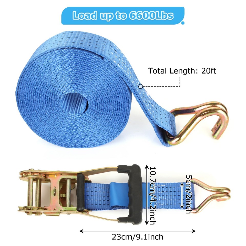 2 Pack 2 Inch Ratchet Straps Heavy Duty 20ft Tie Down Straps Ratchet ...