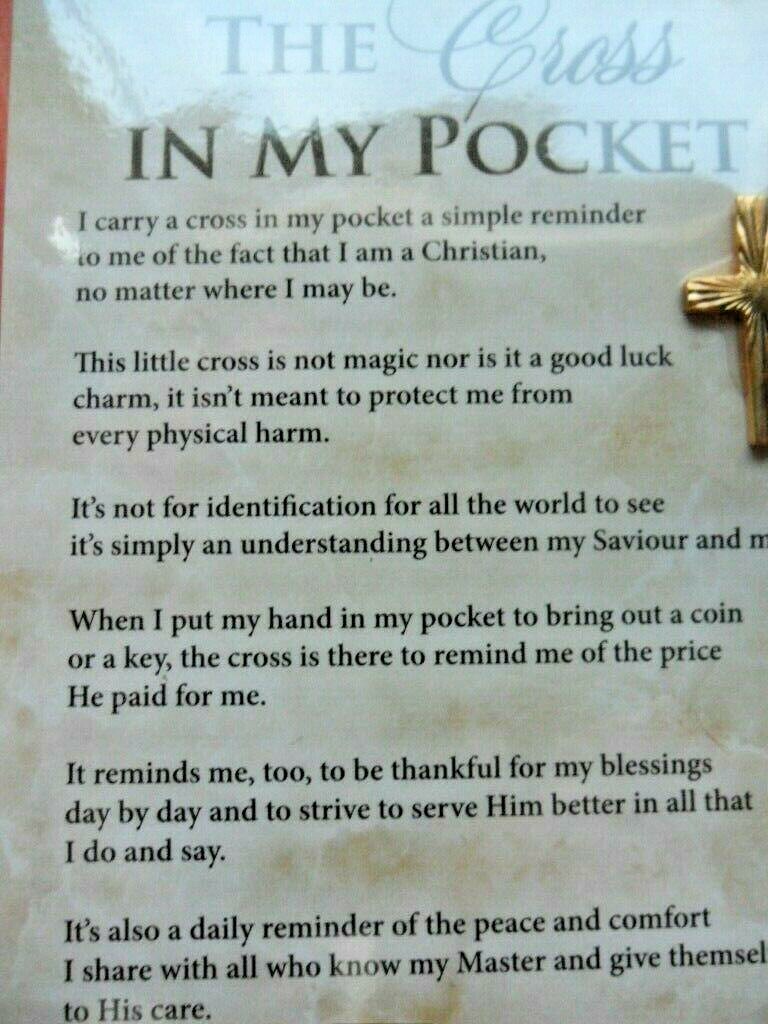 The Cross in my Pocket, laminated verse with gold metal cross. Singles ...