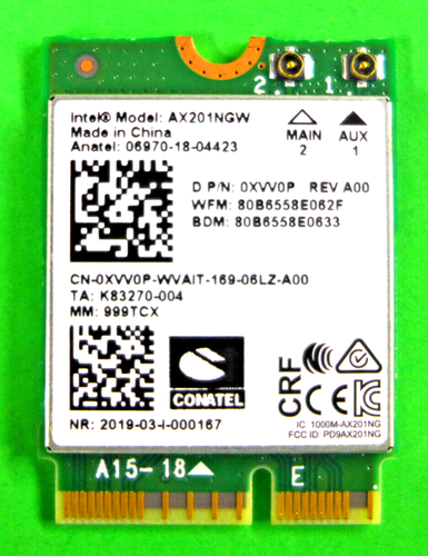 Genuine Dell Intel Wireless Bluetooth WiFi Card A00 AX201NGW A00 XVV0P ...