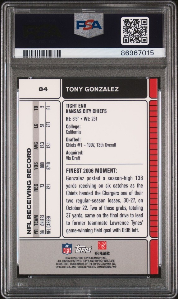 Tony Gonzalez - 2007 Finest PSA 10 | eBay