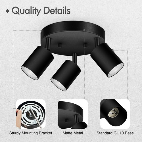 3 Light Track Lighting Fixtures Ceiling Matte Black Round Directional ...