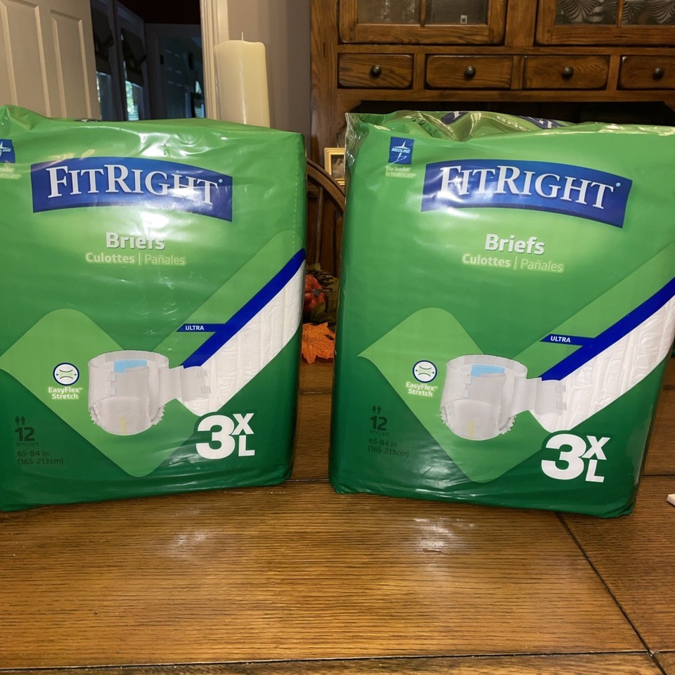 Fitright Fit Right Adult Diapers Briefs 3XL Lot Of 2 12 Count 24 Total ...